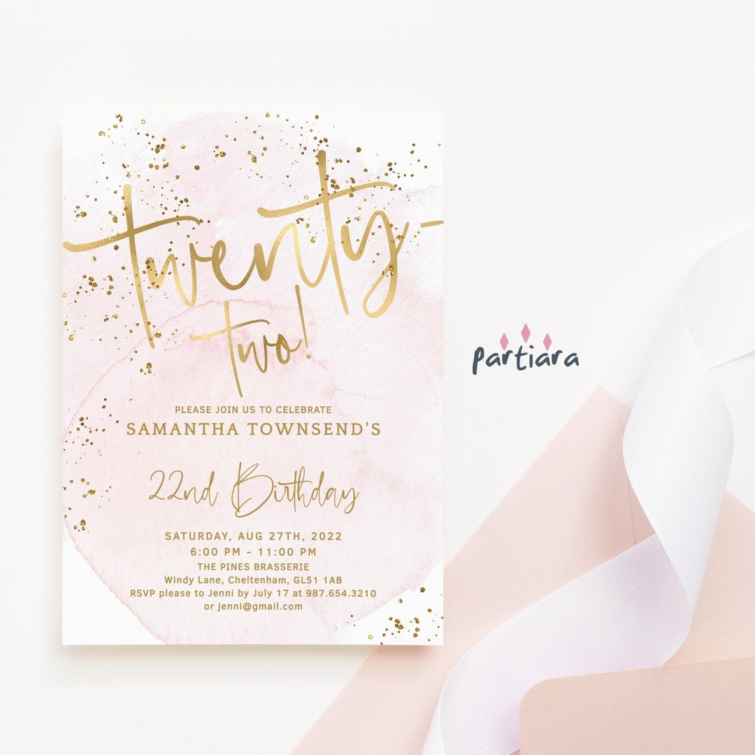 Pink 22nd Birthday Invite Template, Ladies Brunch Party Invitation ...