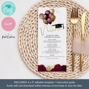 Editable Graduation Menu Card Template, Grad Dinner Party Menus ...