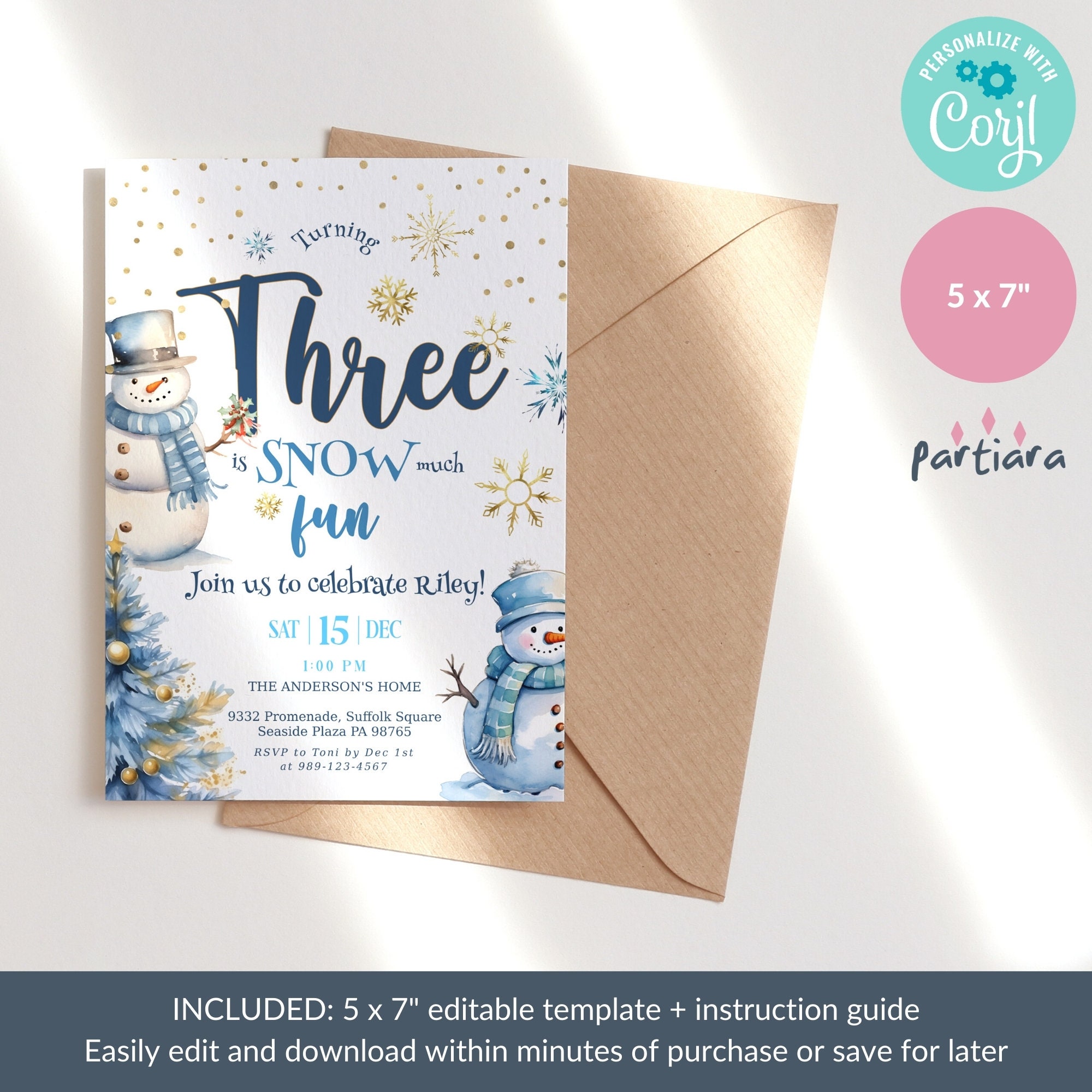 Snowman Invitation 3rd Birthday Party Printable Invites for Boys ...