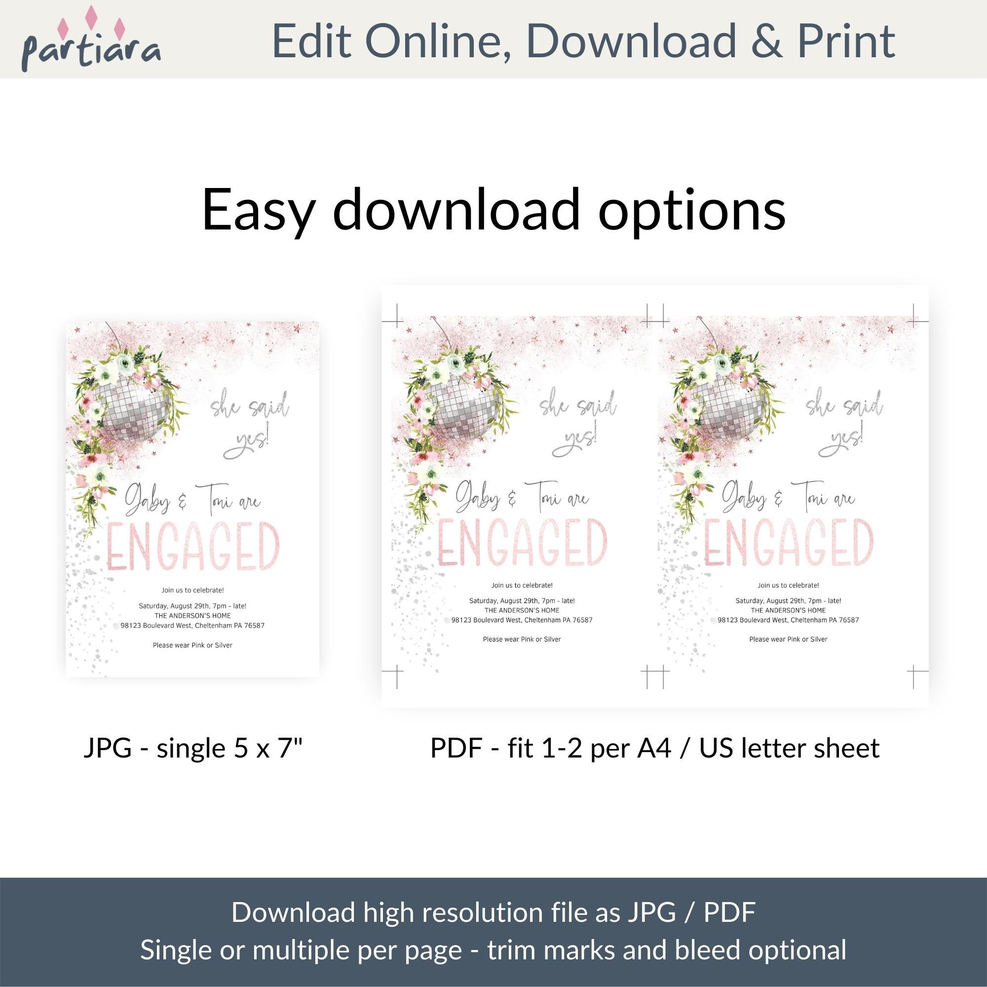 Editable Engagement Party Invite Template Disco Dance - Etsy