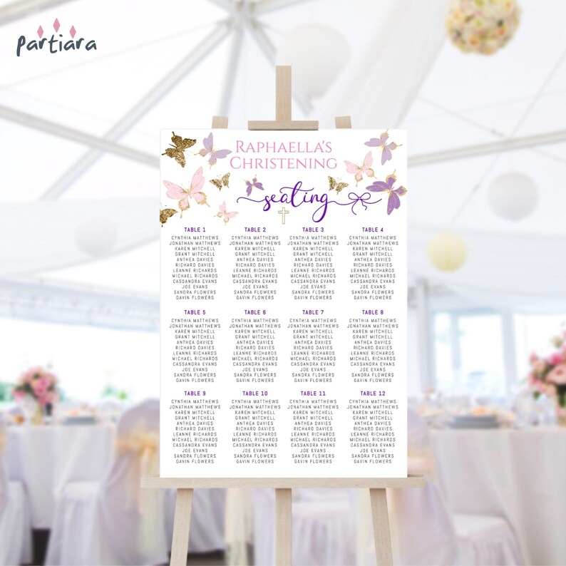 Editable Baptism Seating Chart Girl Butterfly Seating Sign - Etsy