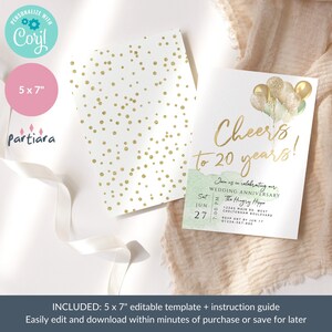 20th Anniversary Invitation Template, Cheers to 20 Years Party Invite ...