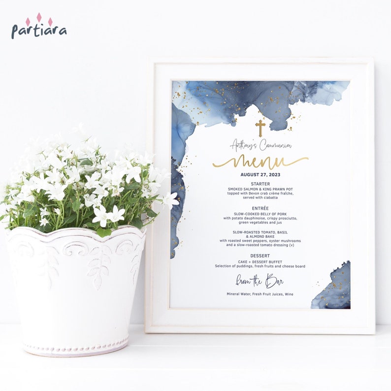 Blue Communion Menu Sign, Boys First Communion Buffet Table Menus ...
