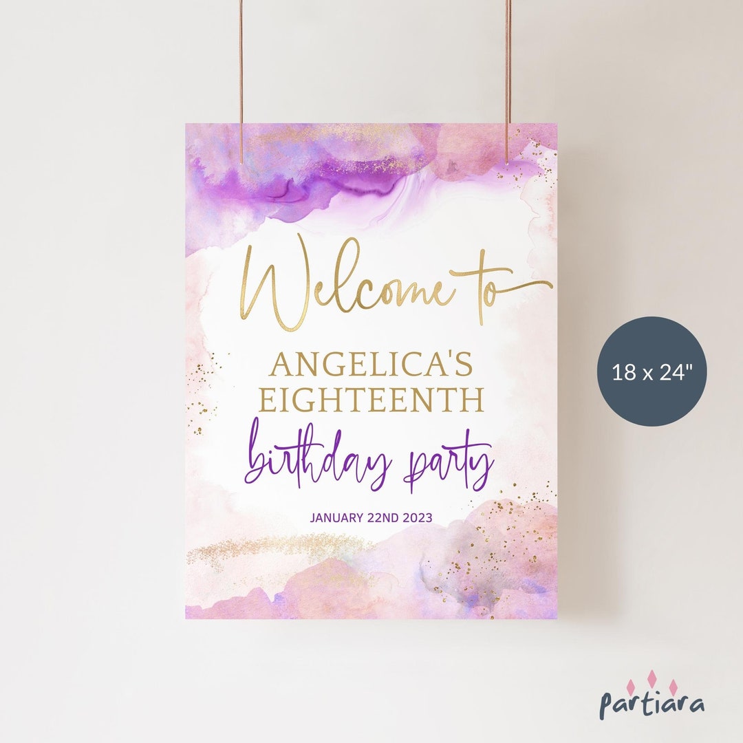 Editable Welcome Sign 18th Birthday Party Board Template Teen Girl ...