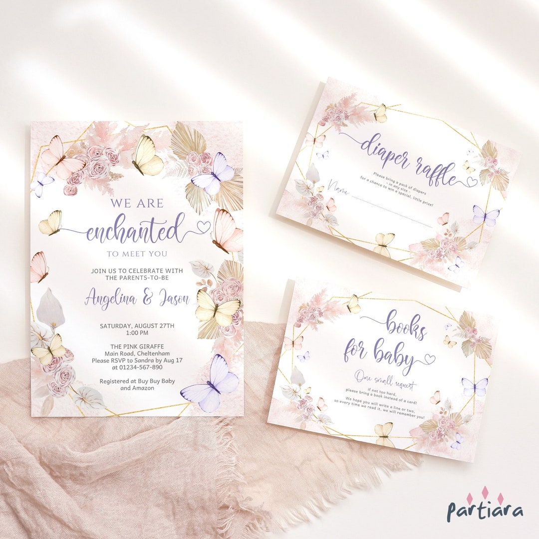 Enchanted Baby Invite, Girls Baby Shower Invitation Bundle Set With ...
