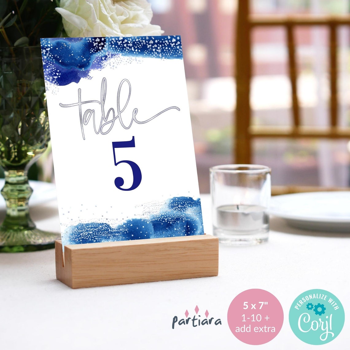 Royal Blue Party Table Numbers Printable Navy Blues Silver - Etsy