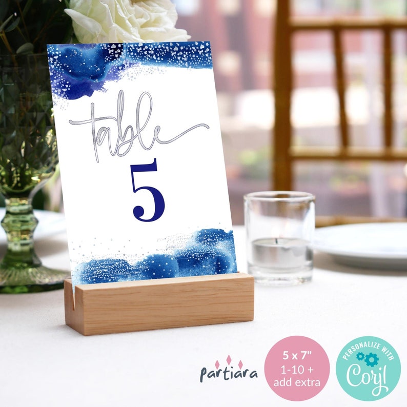 Royal Blue Party Table Numbers Printable Navy Blues Silver - Etsy