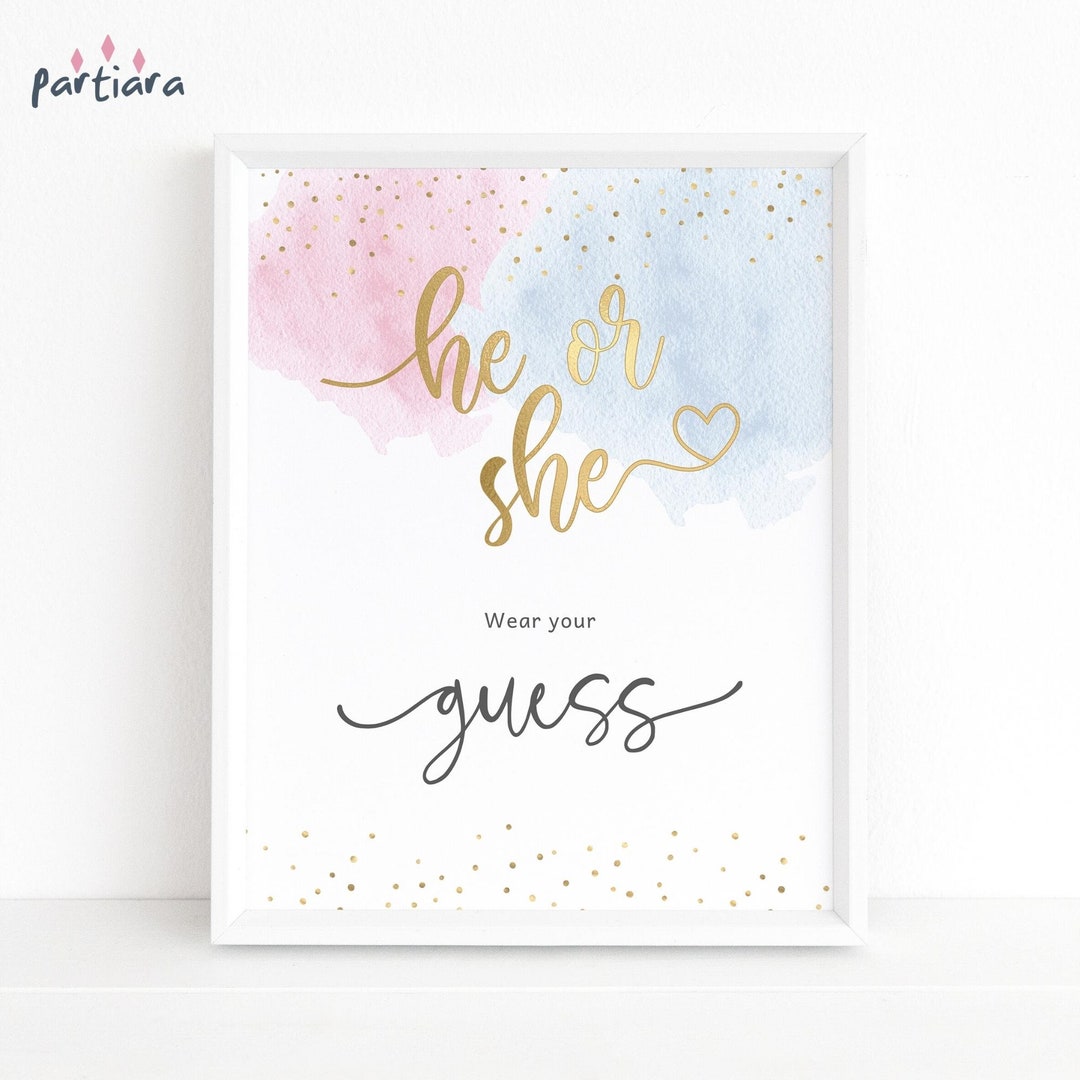 He or She Wear Your Guess Sign Baby Gender Reveal Boy or Girl Guessing ...