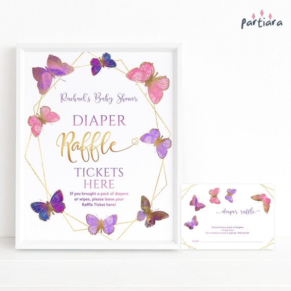 Butterflies Diaper Raffle Ticket Drop off Sign Editable | Etsy