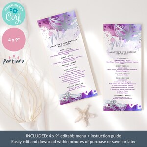 Purple Masquerade Menu Card Printable, Editable Masked Ball Dinner ...