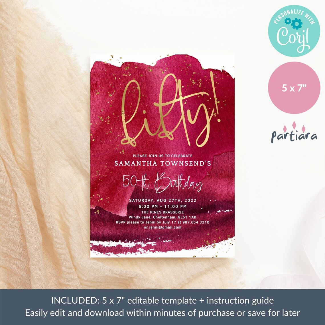 Red 50th Birthday Invitation DIY Editable Digital Download - Etsy