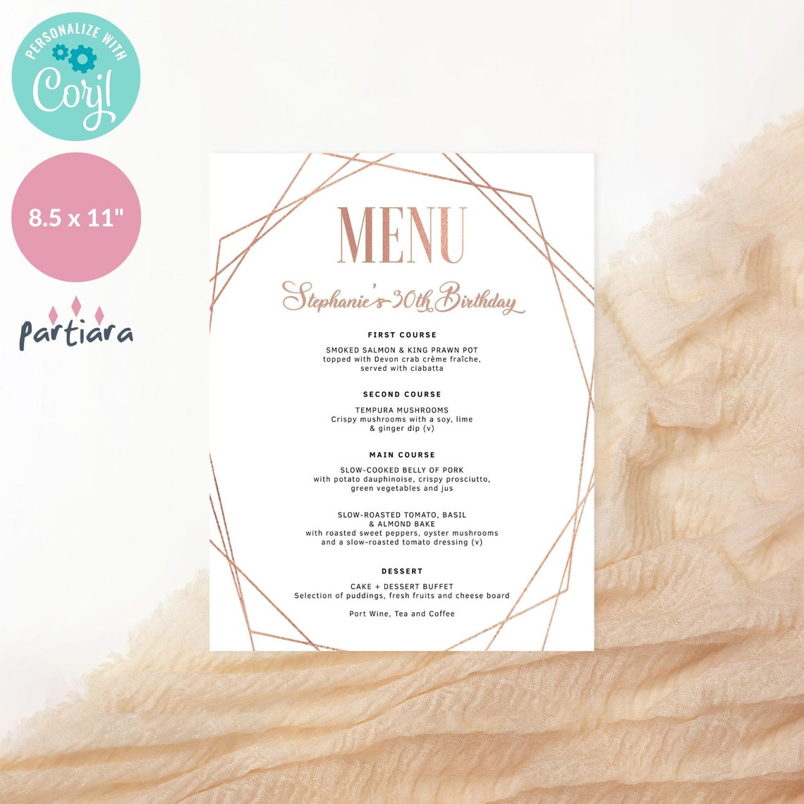 Rose Gold Menu Table Sign Printable Ladies Birthday Menus | Etsy UK