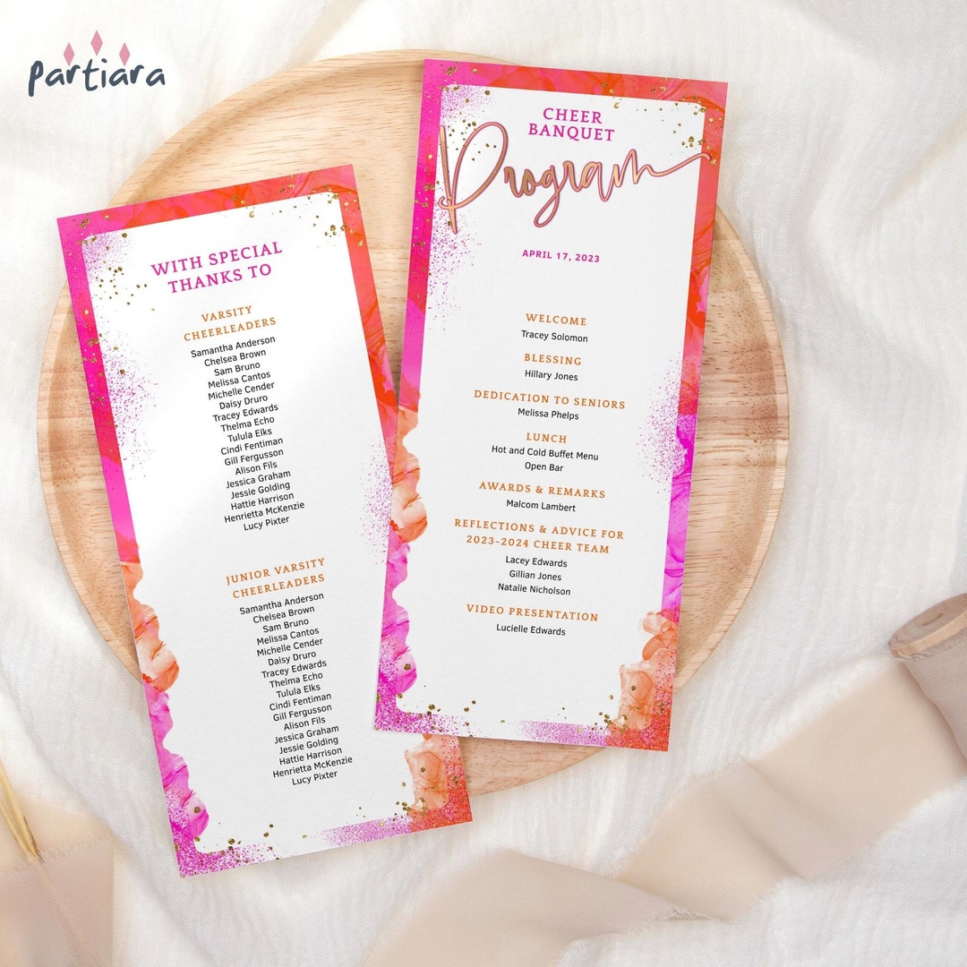 Pink Orange Program Card Printable, Birthday Dinner Party Table ...