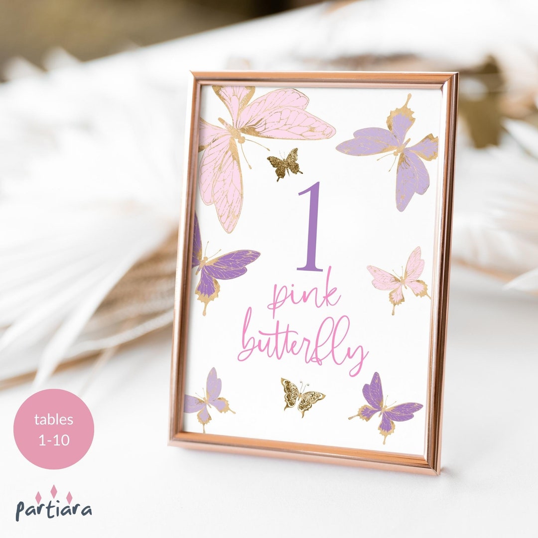 Butterfly Table Numbers Printable, Baby Girl Baptism Party Table Cards ...