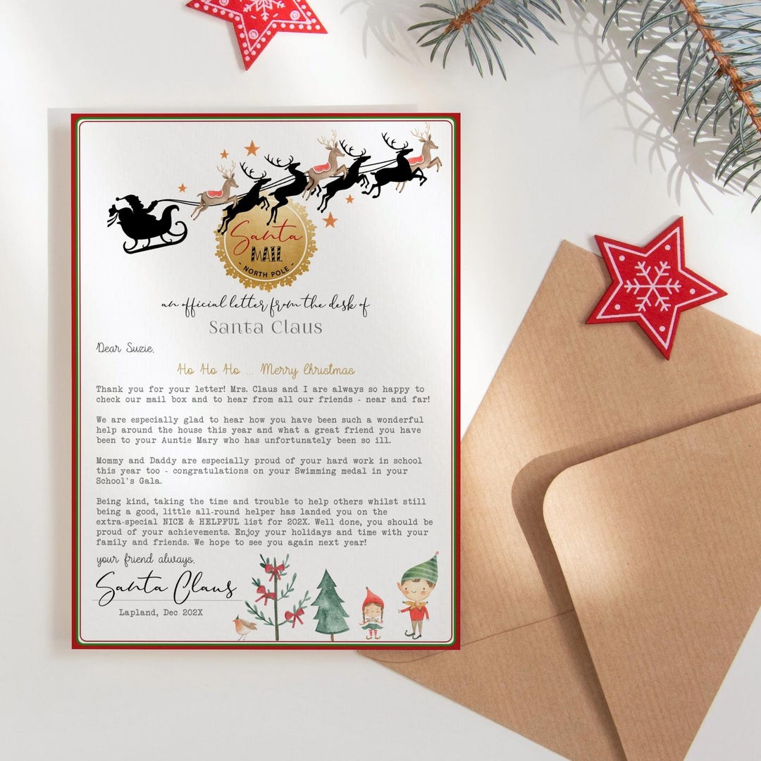 Santa Letter Printable, Letter From Santa, Christmas Eve Letters ...