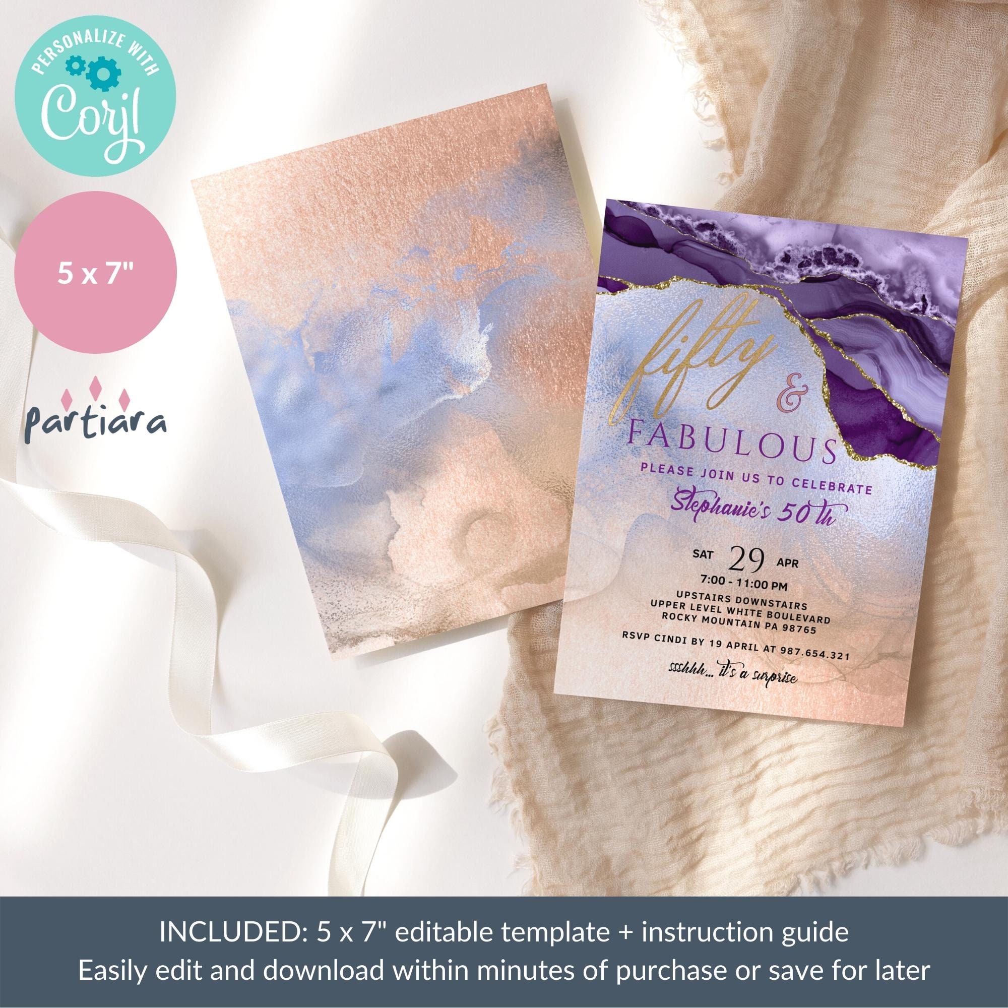 Fifty and Fabulous 50th Birthday Invitation Printable Lavender - Etsy