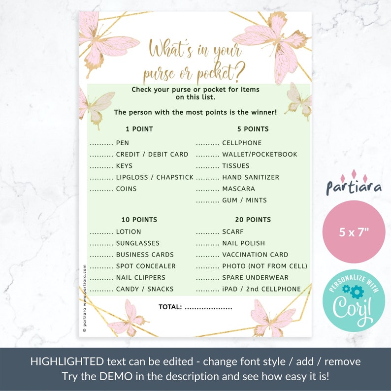 What's in Your Purse Baby Shower Game Girl Blush Pink and Gold ...
