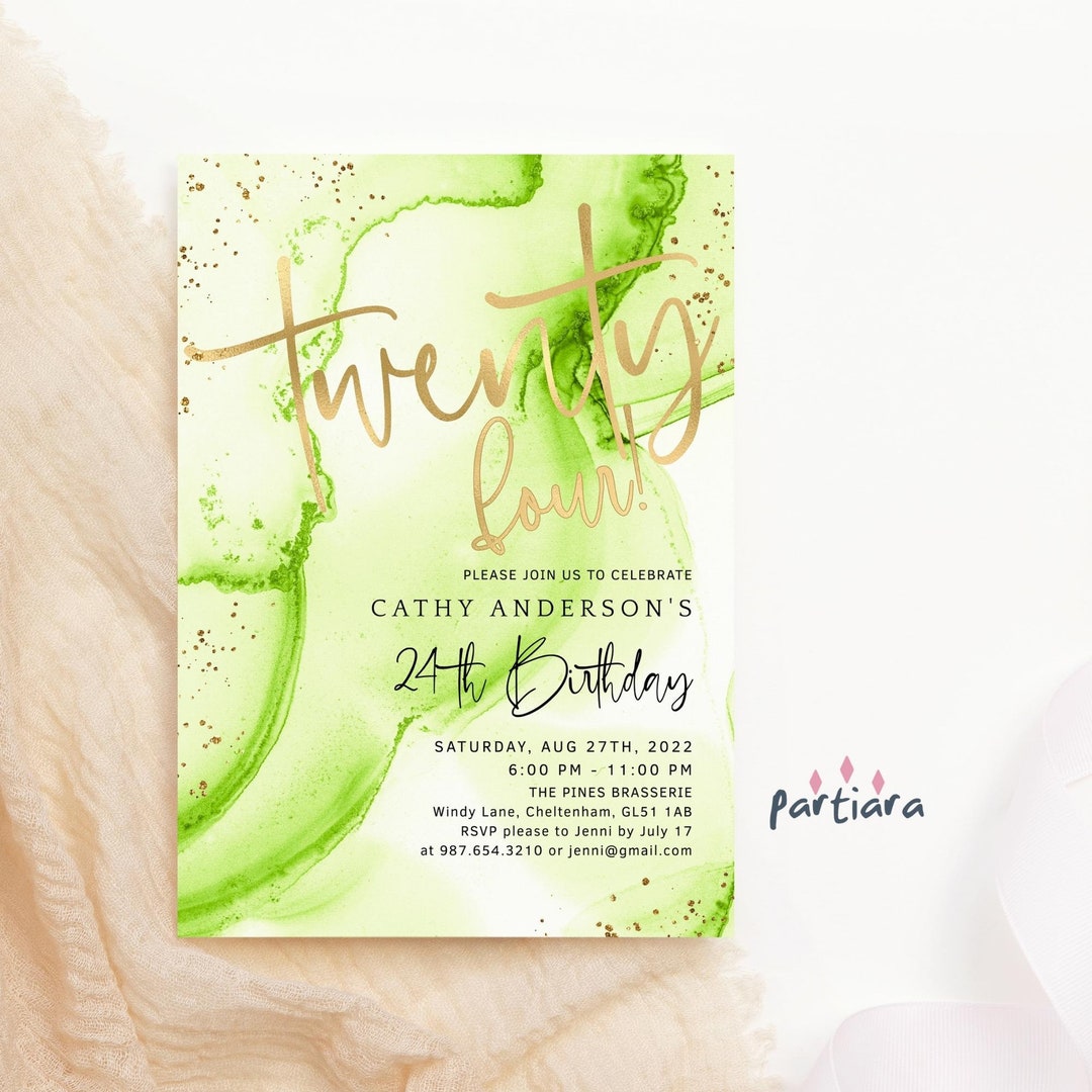 24th Birthday Invitation Lime Green Party Printable, Ladies Brunch ...
