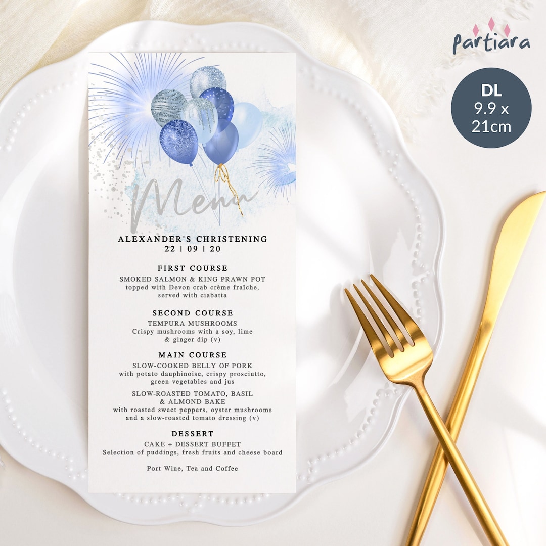 Boy Baptism Menu Card Template, Baby Christening Table Menus Printable ...