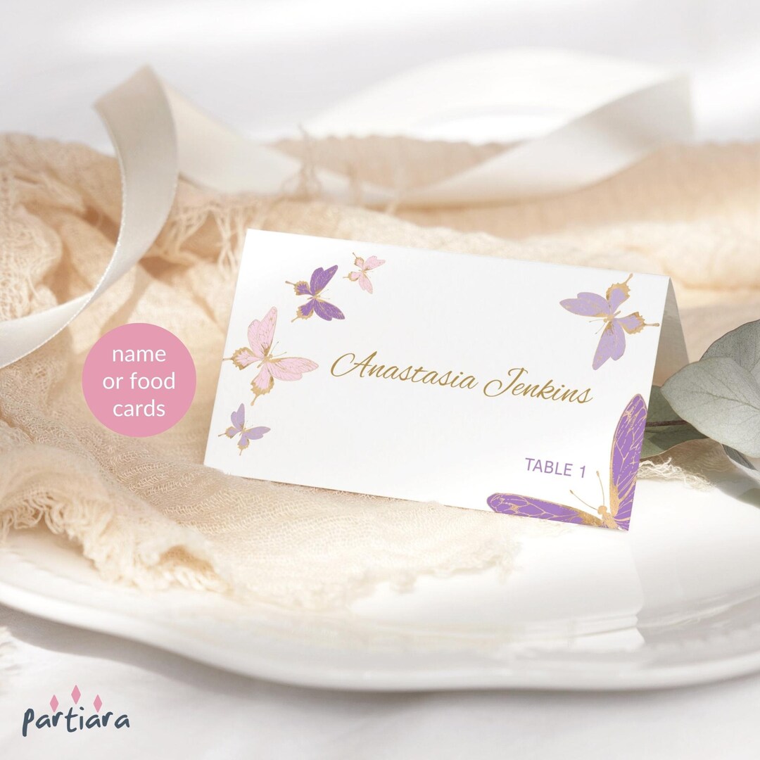 Butterfly Dinner Name Place Cards Printable Girl Teens Ladies Birthday ...