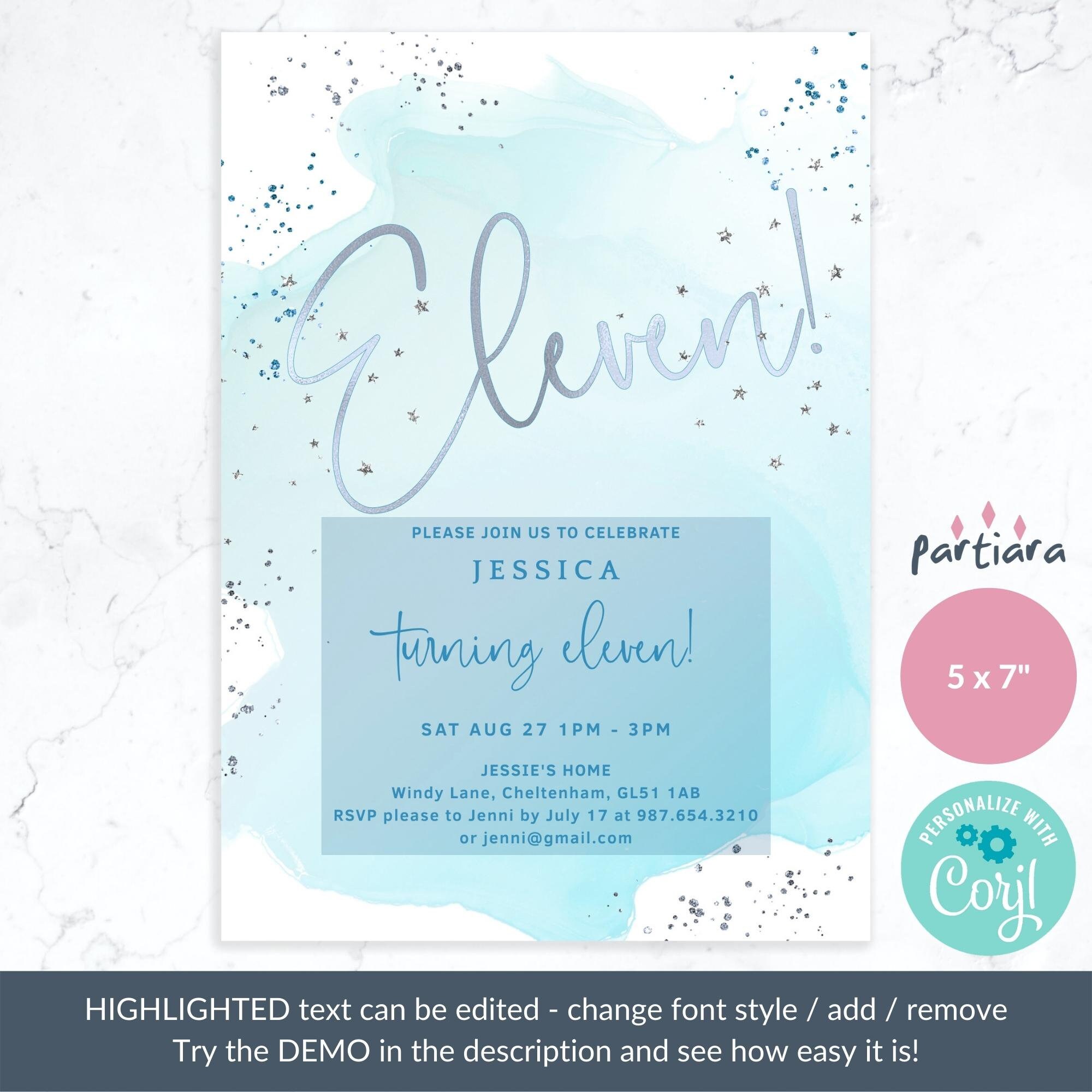 Ice Blue 11th Birthday Invitation Printable Pastel Winter Ice - Etsy