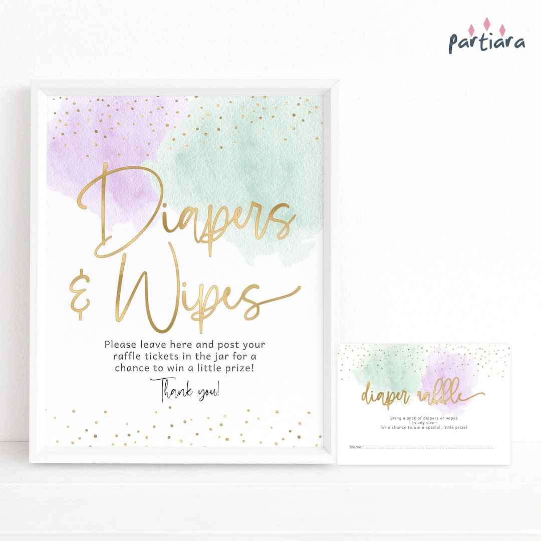 Diaper and Wipes Raffle Sign, Baby Shower Party Table Poster Decoration ...