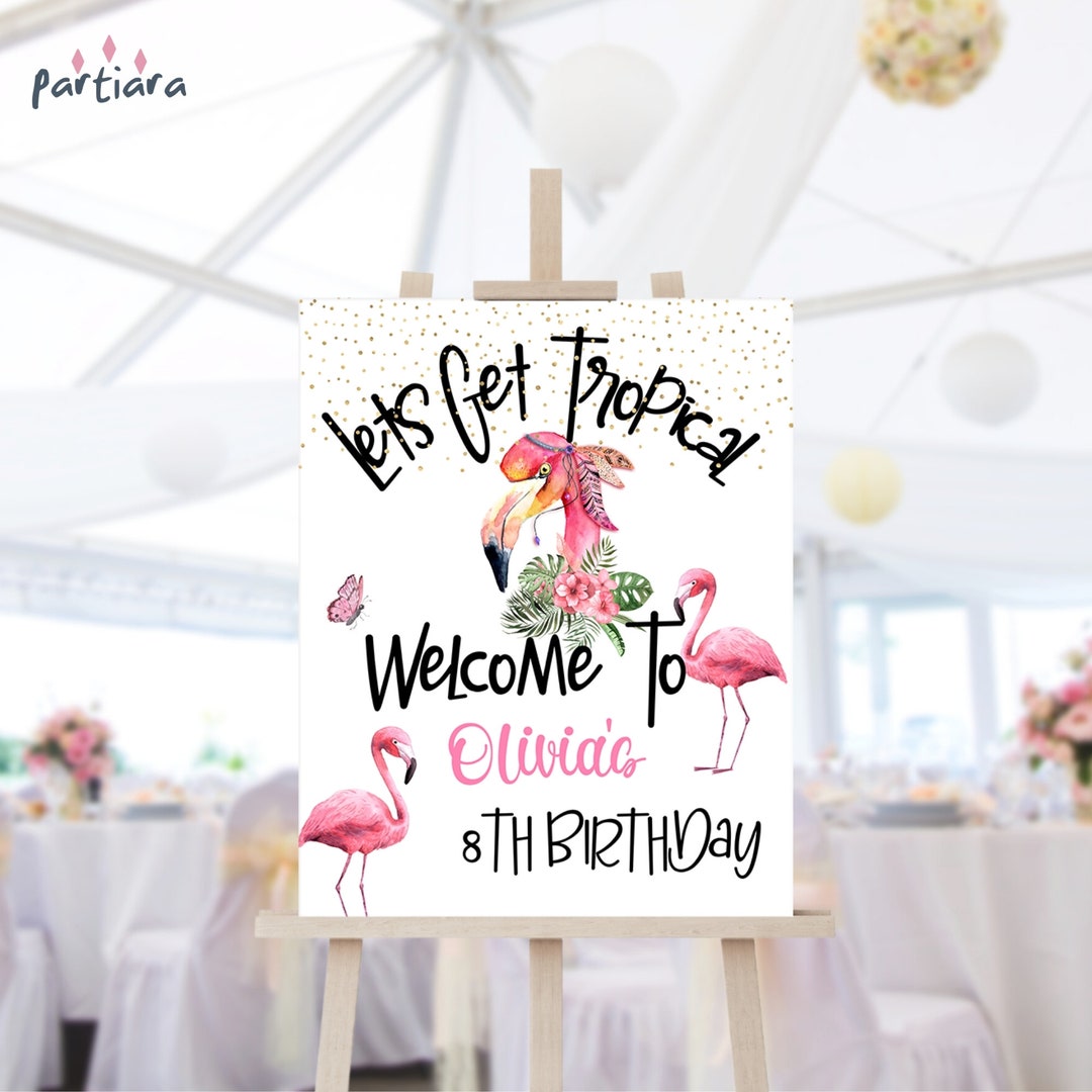 Flamingo Welcome Sign, Tropical Birthday Decor for Teen Girls or Ladies ...