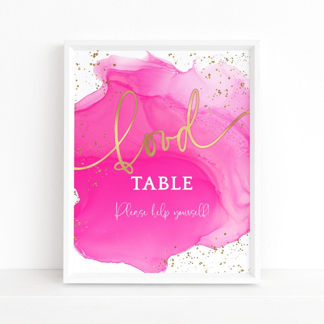Birthday Food Table Sign Hot Pink Poster Decor Printable, Ladies Buffet ...