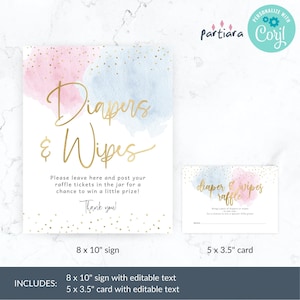 Diapers and Wipes Raffle Table Sign Baby Shower Boy Girl Gender Reveal ...