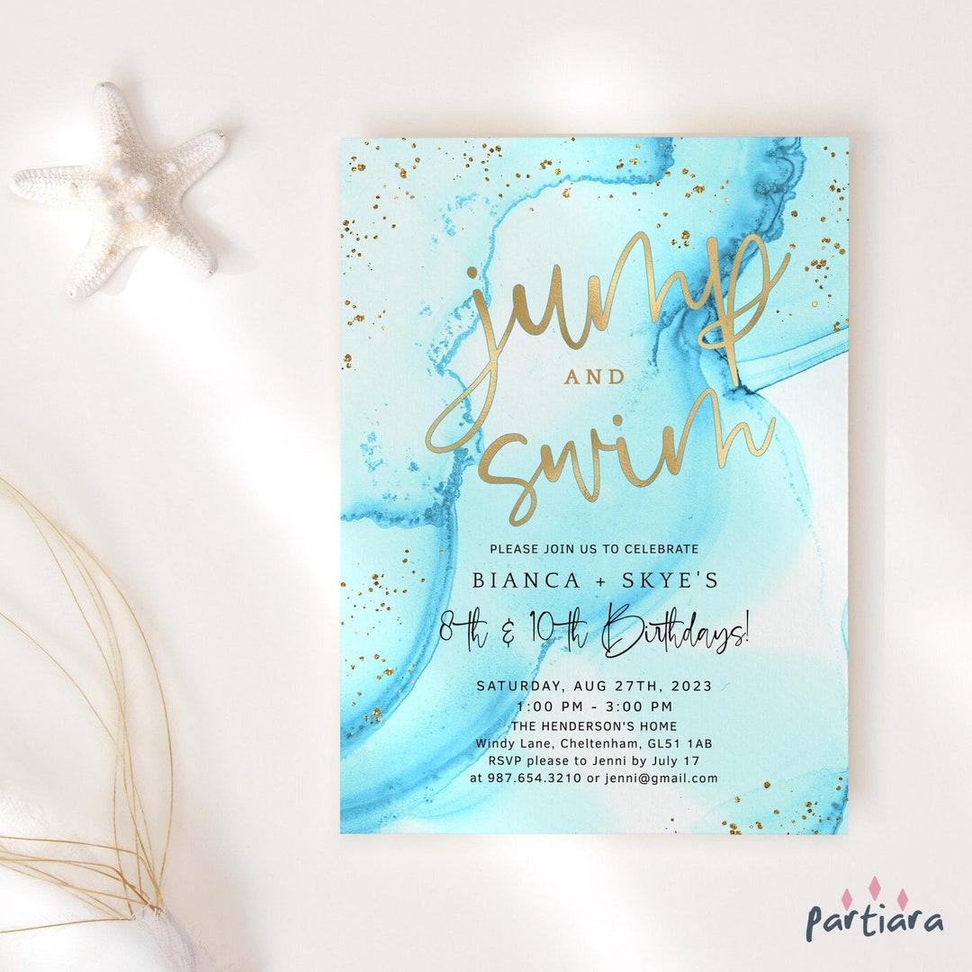 Jump and Swim Invitation Template, Pool Party Invite Printable, Boy or ...