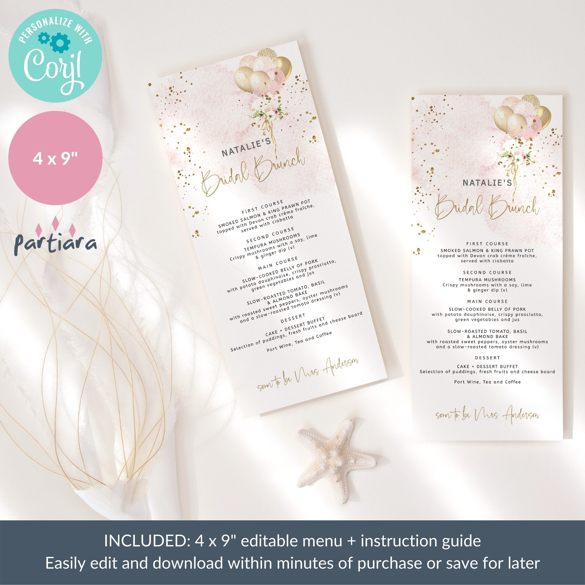Girl Birthday Menu Card Editable Brunch Party Table Menus | Etsy