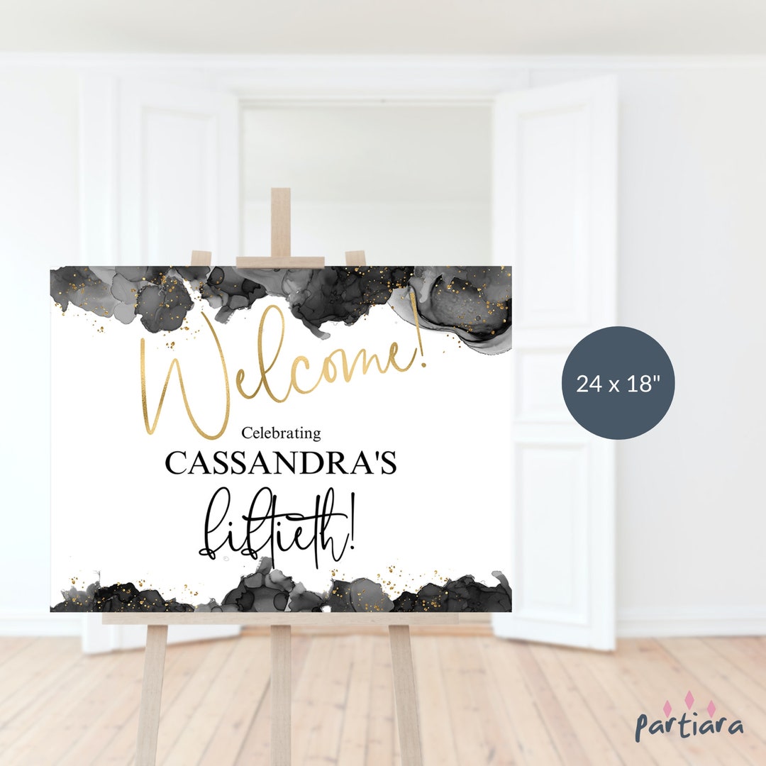 Black White Welcome Sign Printable, New Years Eve Party Welcome Poster ...