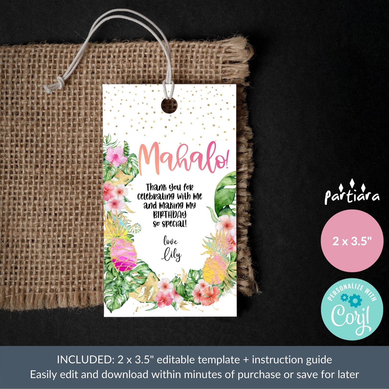 Mahalo Hawaiian Thank You Tag Ladies Tropical Luau Party - Etsy