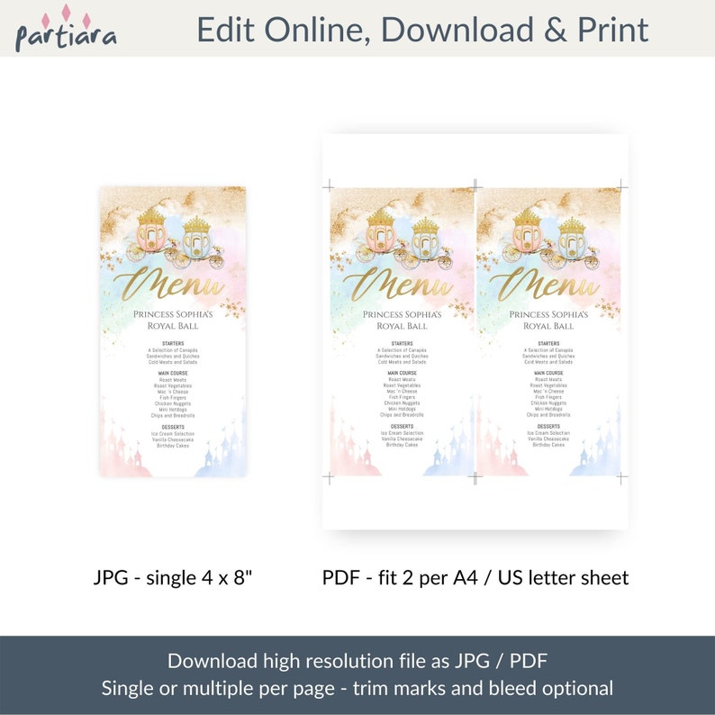 Baby Princess Menu Girl Baby Shower Fairytale Party Menus - Etsy