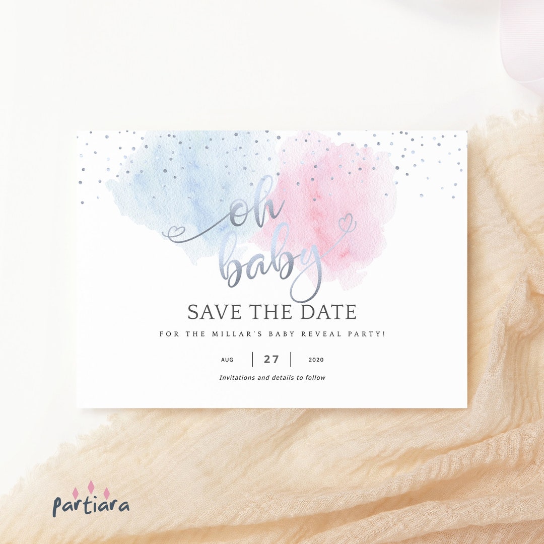 Save the Date Gender Reveal Party Baby Shower Announcement Boy Girl ...