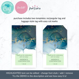 Confirmation Favors Printable Thank You Favor Gift Tags for Boys or ...