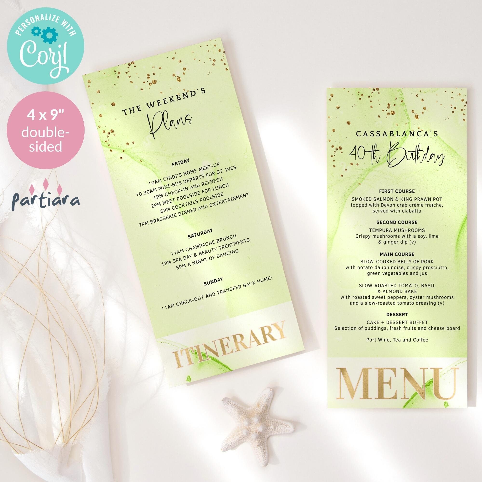 Lime Green Gold Menu Card Editable Template Ladies Brunch Lunch or ...
