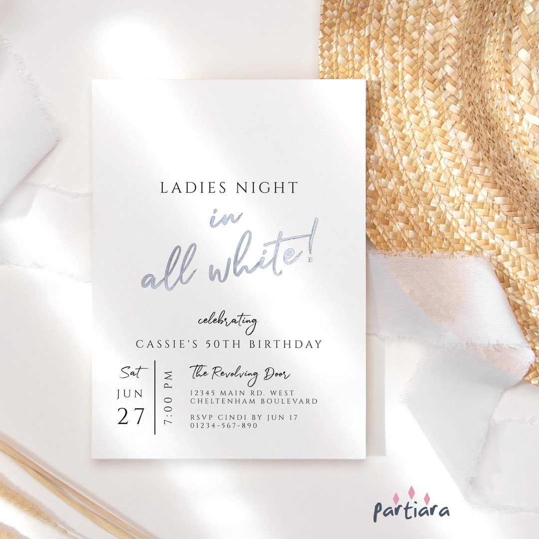 Ladies Night in All White Invite Birthday Dinner Party Invitation ...