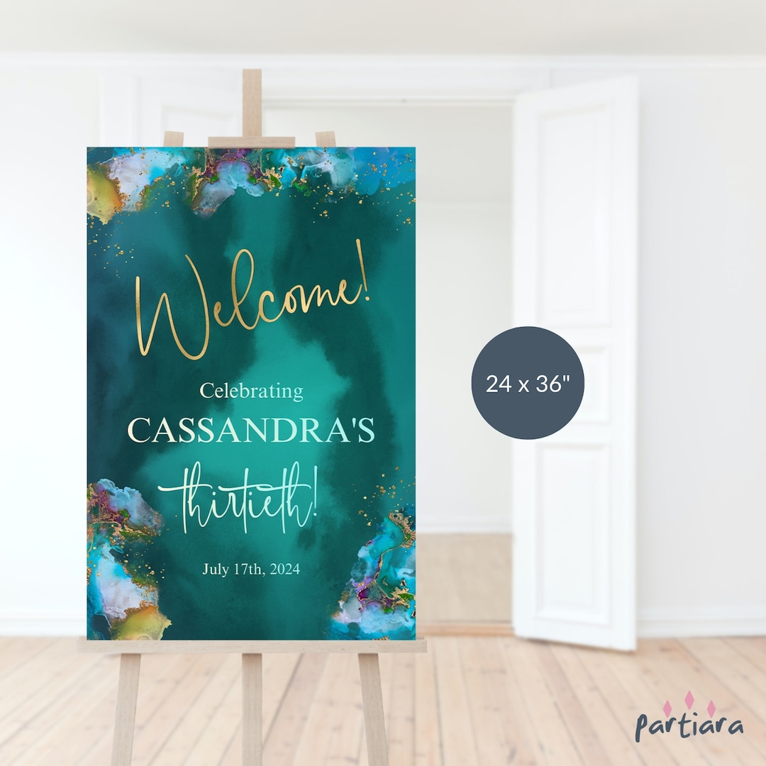 Emerald Teal Welcome Sign Printable, Ladies Birthday Dinner Party ...