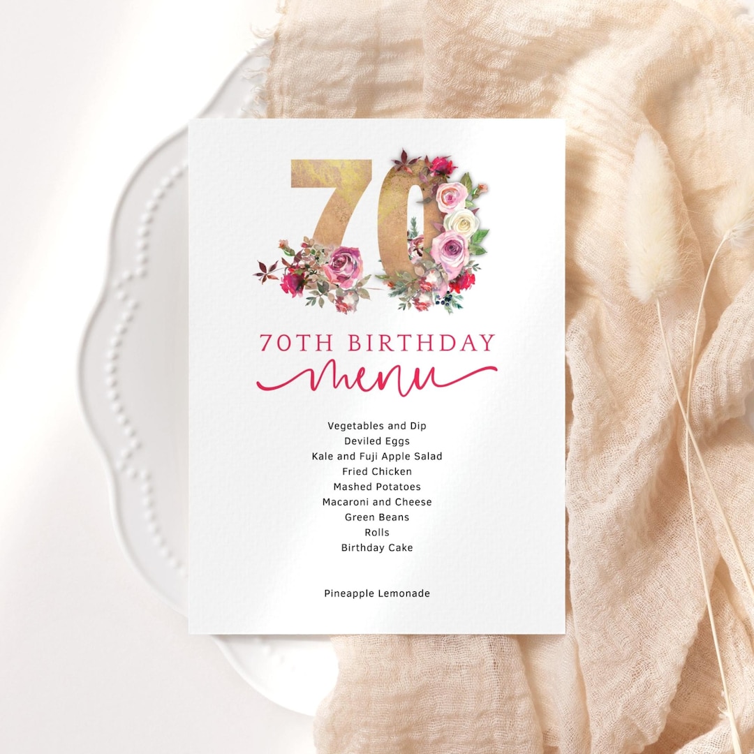 70th Birthday Menu Template, Ladies Brunch Lunch or Dinner Party ...