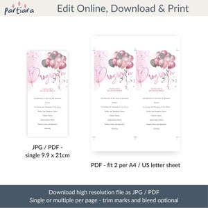Sweet 16 Program Template, Pink Birthday Programs Printable, Table ...