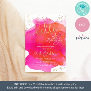 Hello Sixty Invite, Ladies 60th Birthday Invitation, Tropical Hot Pink ...