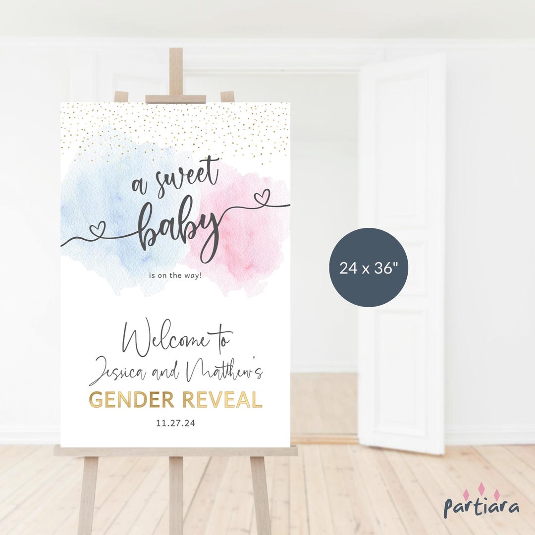 Gender Reveal Welcome Sign Printable Baby Reveal Party Welcome Poster ...