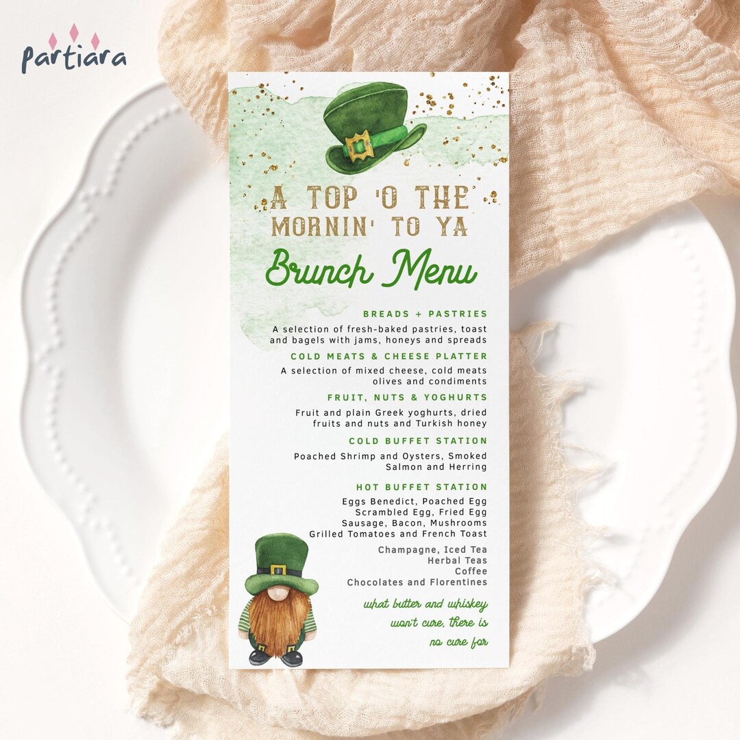 Editable St Patricks Day Menu Card Template Saint Patrick's Irish Party ...