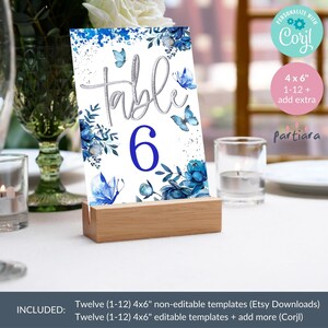 Butterfly Table Numbers Royal Blue Silver Birthday Party Tables ...