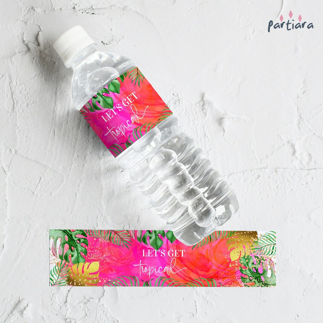Tropical Birthday Water Bottle Label Template, Girls Hot Pink Orange ...