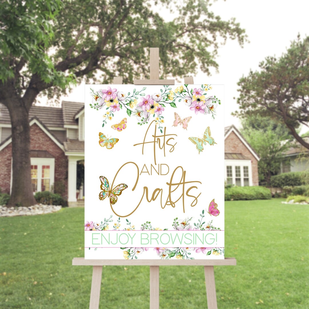 Butterfly Arts and Crafts Sign Birthday Party Poster Decor Ladies ...