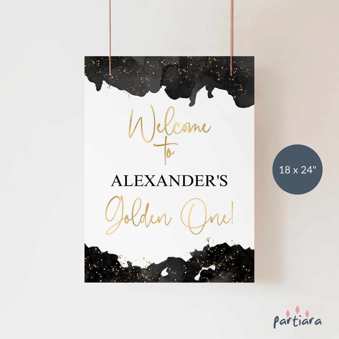 Golden One Welcome Sign, Golden 1st Birthday Party Welcome Printable ...