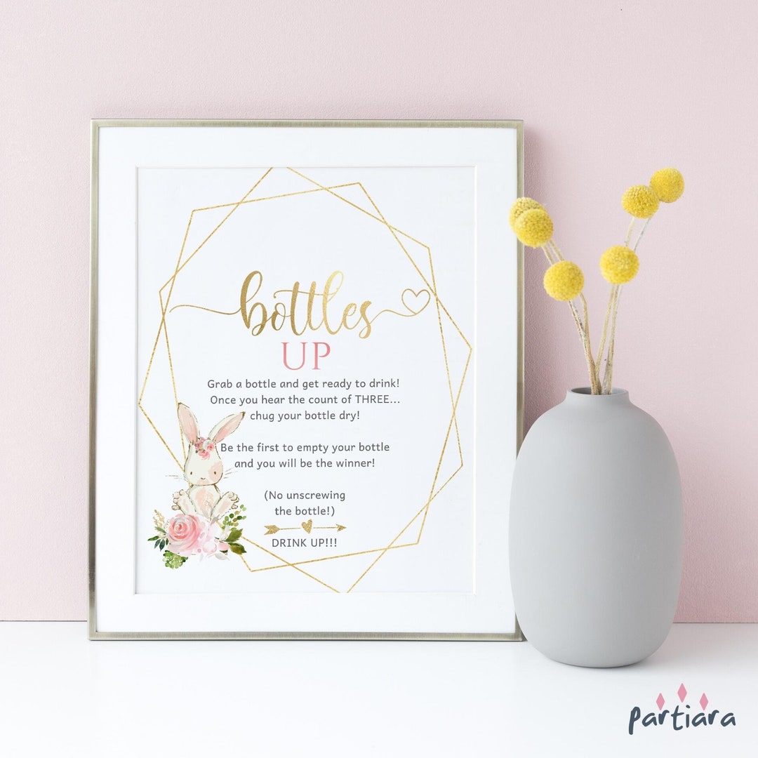 BUNNY BOTTLE CHUG Game, Girl Baby Shower Bottles up Drinking Games Sign ...