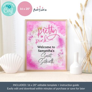 Pretty in Pink Welcome Sign Template, Princess Birthday Party Welcome ...